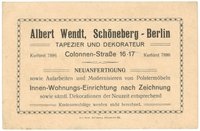 Geschäftskarte und Quittung Tapezier und Dekorateur Albert Wendt ...