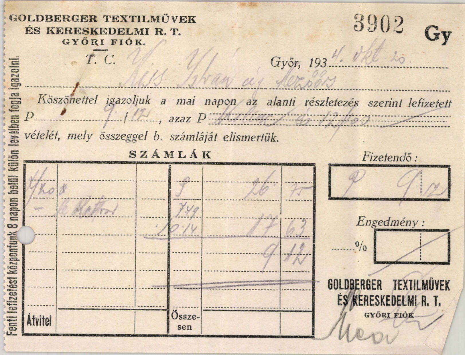 Goldberger Textilművek és Kereskedelmi R. T. Győri Fiók :: Magyar Kereskedelmi és ...